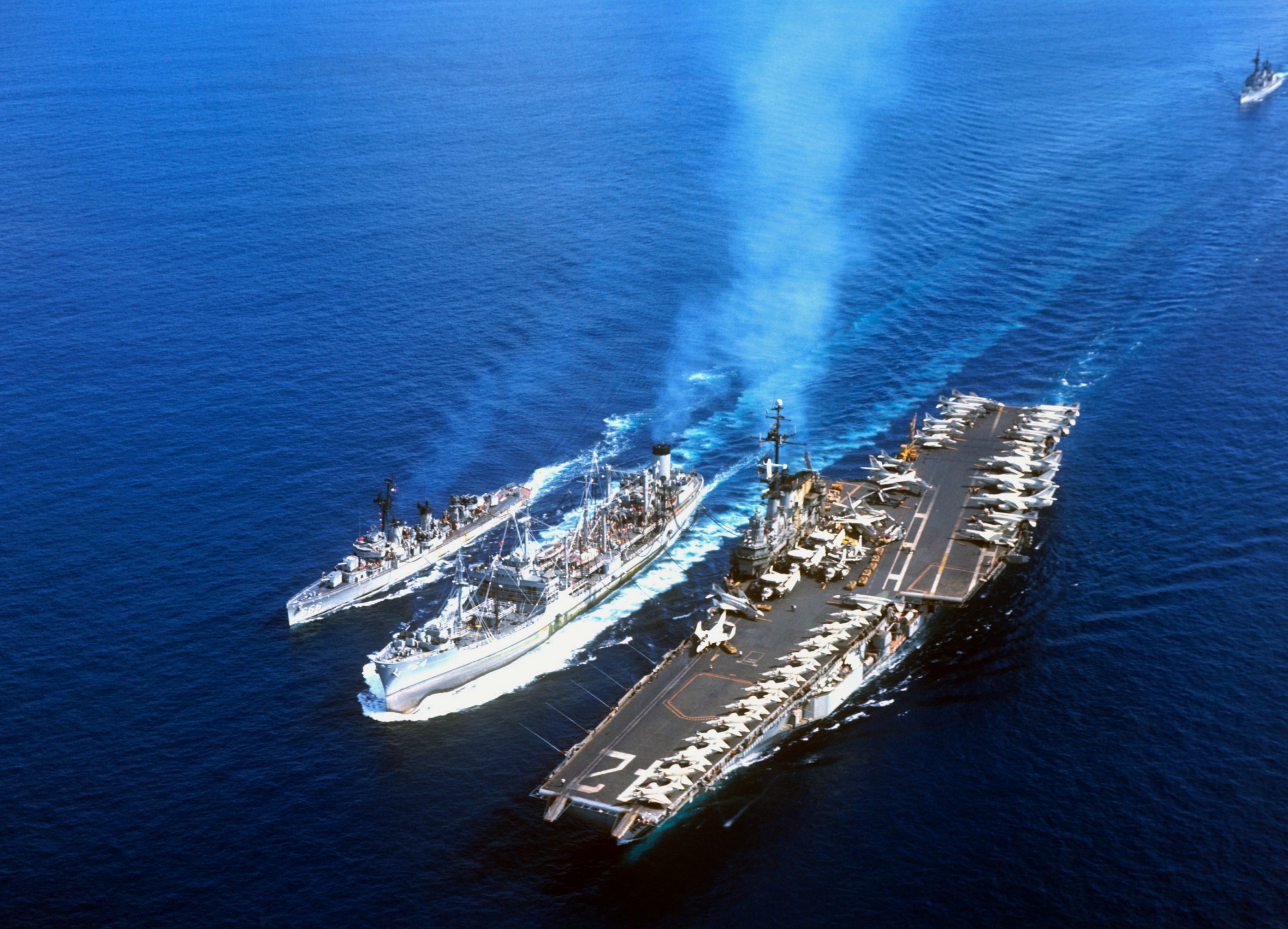 File:USS Tolovana (AO-64) refueling FD Roosevelt (CVA-42) and Black (DD ...